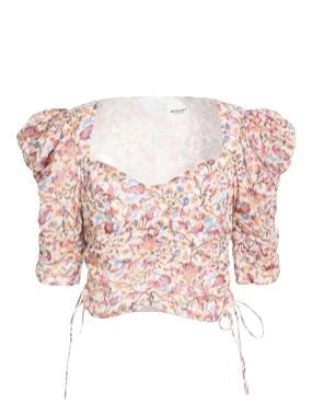 Isabel Marant Étoile Printed Sweetheart Neck Puff Sleeve Top - Pink
