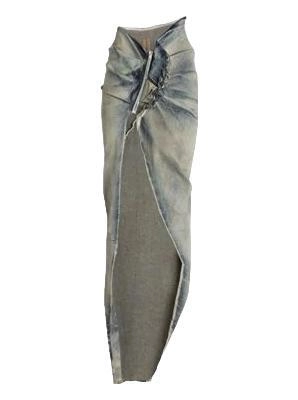Rick Owens Asymmetric Ruffle Denim Skirt - Gray