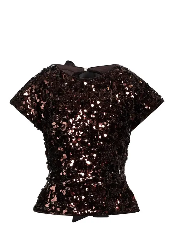 GANNI Sequin Top With Bow Detail - Black