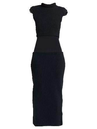 Sportmax Ribbed Knit Turtleneck Midi Dress - Black