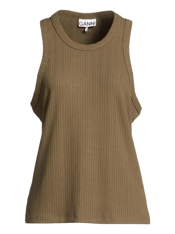 GANNI Ribbed Sleeveless T-shirt - Brown