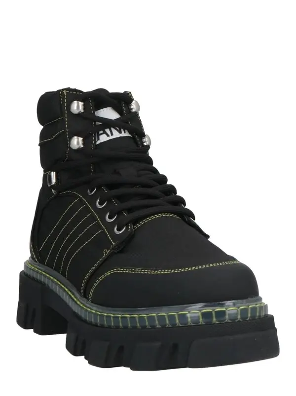 GANNI Lace-up Combat Boots With Leather Accents - Black