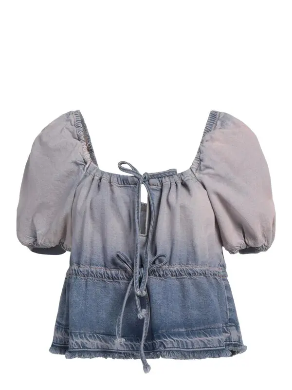 GANNI Square Neck Denim Top With Tassels - Gray