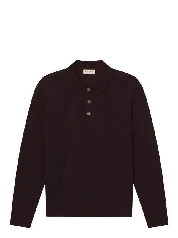 FRAME Long-sleeved Piqué Polo Shirt - Black
