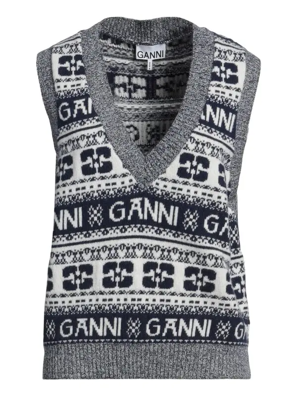 GANNI Two-tone Knit Vest - Gray
