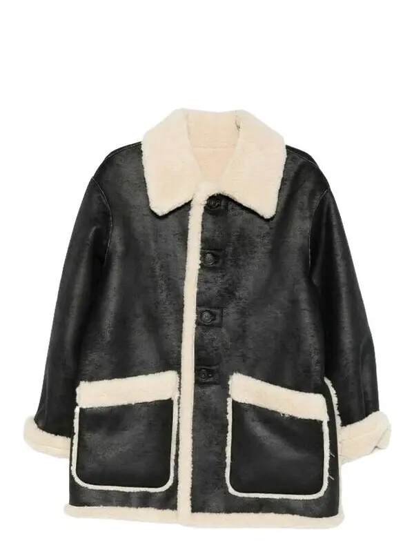 DUNST Faux Leather Shearling Collar Jacket - Black