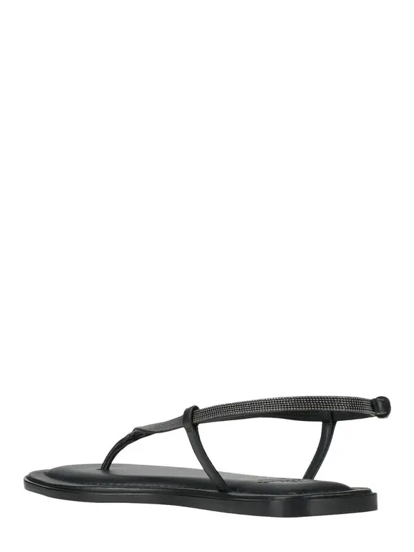 Brunello Cucinelli Embellished Leather Thong Sandals - Black