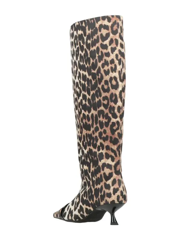 GANNI Leopard Print Knee-high Boots - Black