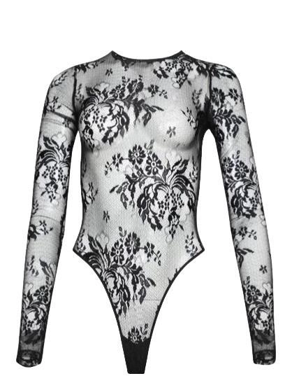 Wardrobe.NYC Lace Bodysuit - Gray