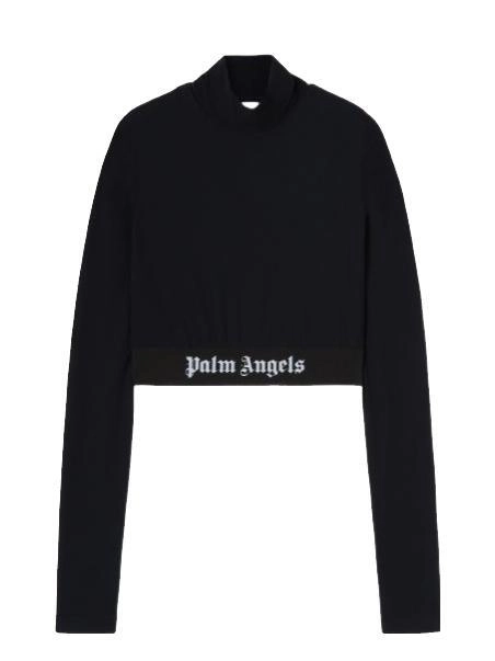 Palm Angels Logo Underband Long Sleeved Cropped Top - Black
