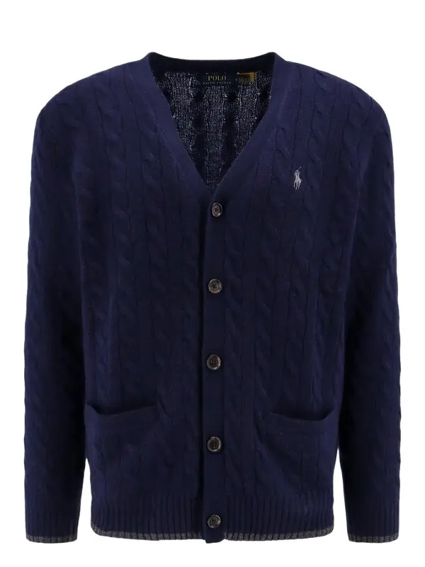 Polo Ralph Lauren Cable Knit Cardigan With Embroidered Pony Logo - Black