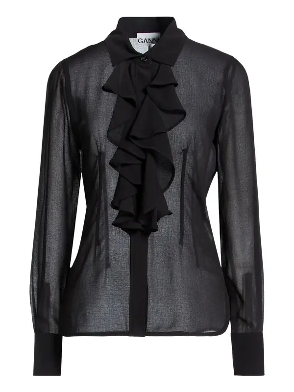 GANNI Ruched Crepe Shirt - Black