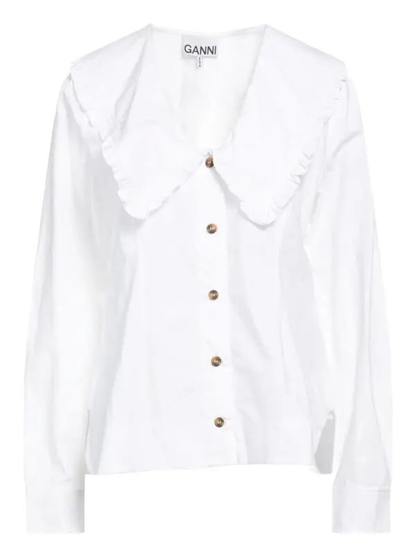 GANNI Solid Long Sleeve Shirt - White