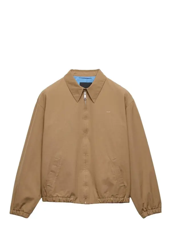 Prada Cotton Zip-up Jacket With Embroidered Logo - Brown