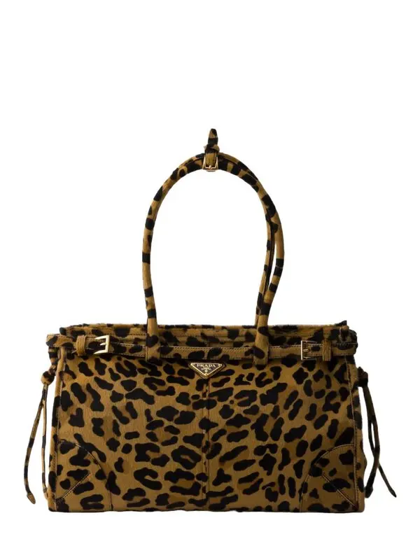 Prada Bonnie Large Printed Leather Handbag - Brown