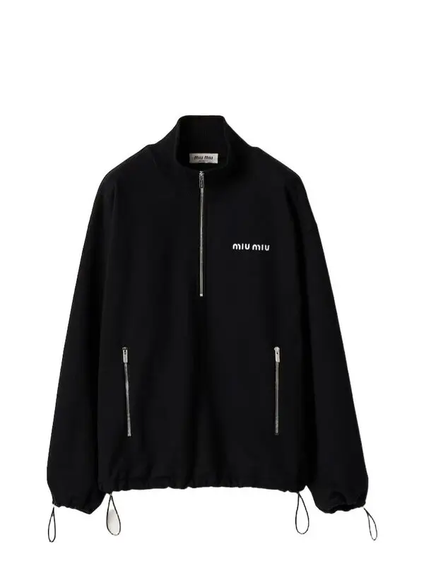 Miu Miu Oversized Cotton Fleece Sweatshirt With Embroidered Logo - Black