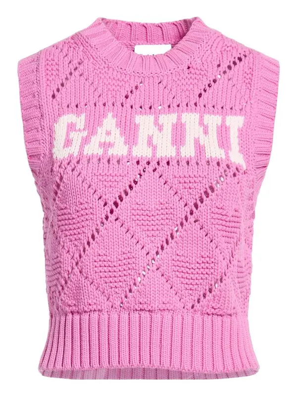 GANNI Sleeveless Crewneck Knit Top - Pink