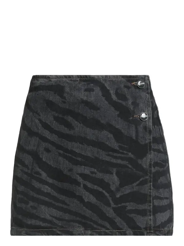 GANNI Zebra-striped Denim Wrap Skirt - Black