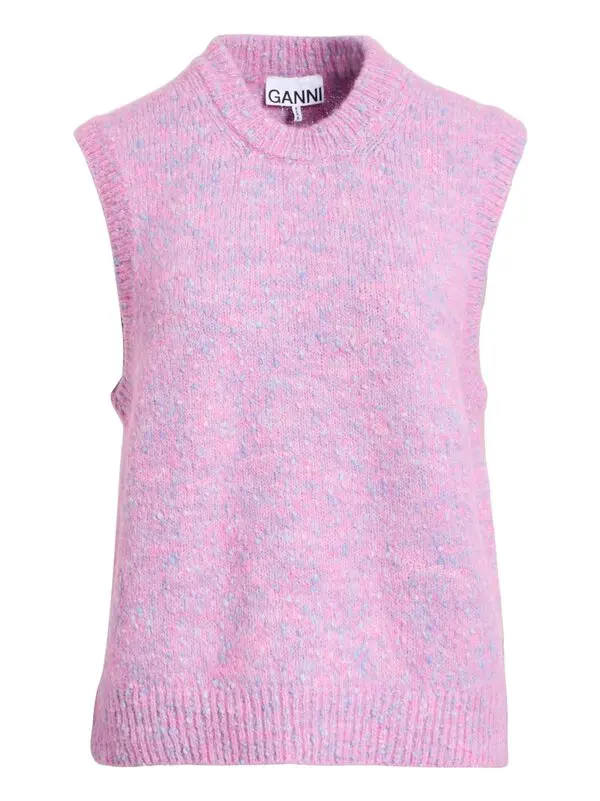 GANNI Sleeveless Crewneck Knit Tank Top - Pink