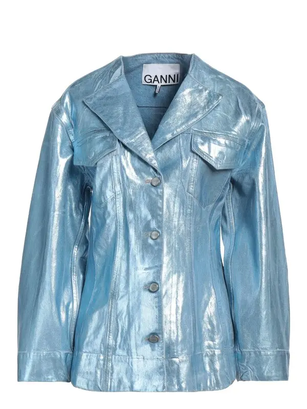 GANNI Medium Wash Coated Denim Jacket - Blue
