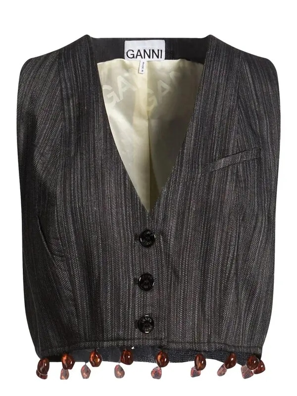 GANNI Embroidered Button-up Vest - Black