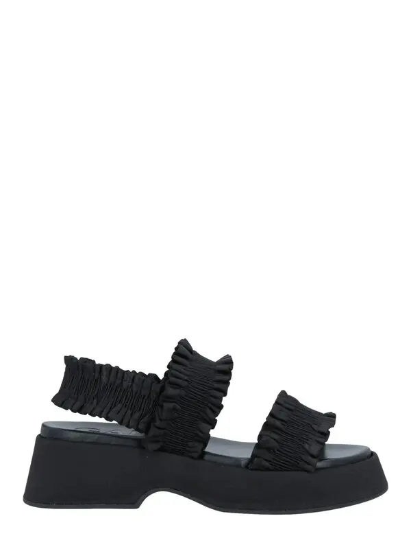 GANNI Gathered Wedge Sandals - Black