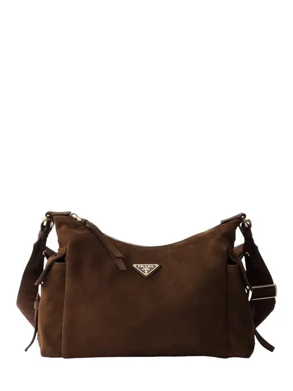 Prada Large Suede Shoulder Bag - Cocoa Brown