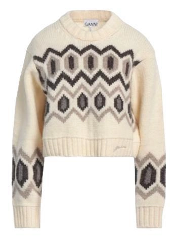 GANNI Geometric Knit Crewneck Sweater - Nude