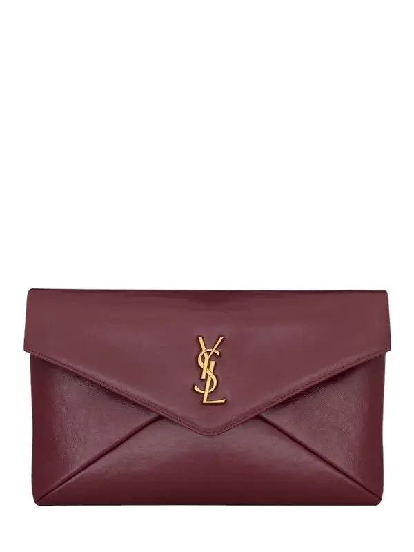 Saint Laurent Cassandre Large Envelope Pouch In Shiny Leather - Red