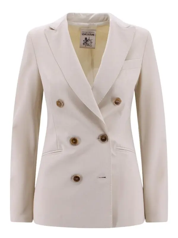 SEMICOUTURE Double-breasted V-neck Blazer With Cuff Buttons - Nude
