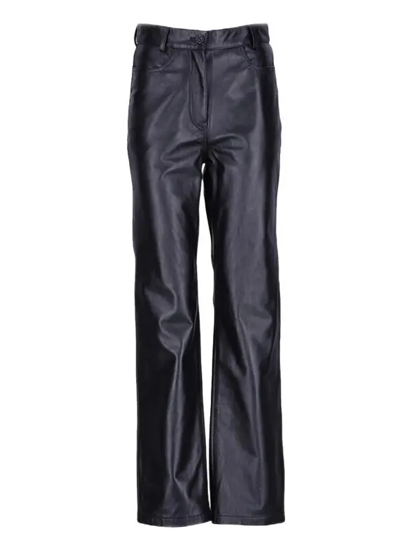 TOTEME Straight Leg Leather Trousers - Black