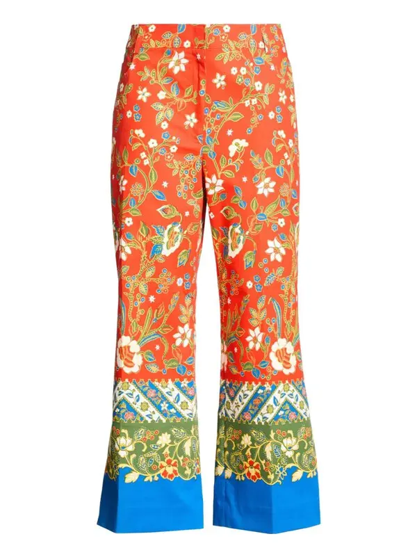 Tory Burch Straight Leg Floral Print Trousers - Orange