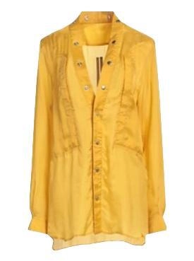 Rick Owens Satin Long Sleeve V-neck Shirt - Yellow