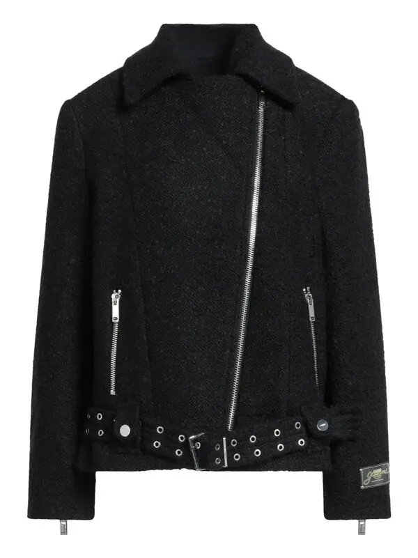 GANNI Bouclé Biker Jacket With Belt - Black
