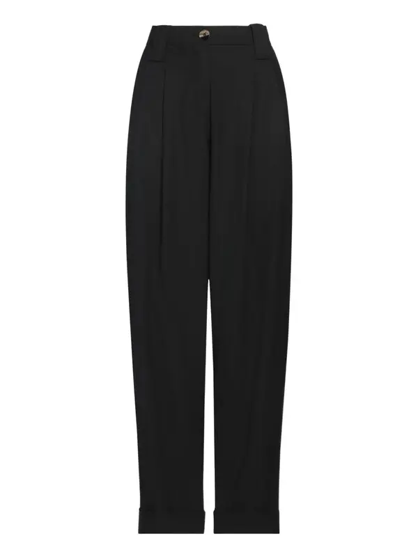 GANNI Solid Color Tapered Trousers With Stretch Fabric - Black