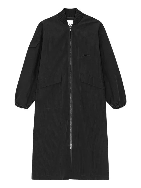 GANNI Two Way Zipped Seersucker Parka - Black