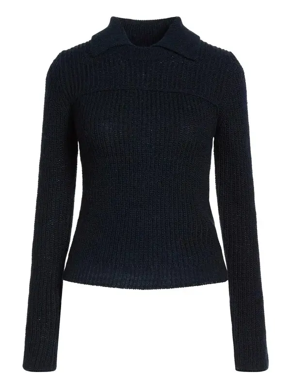 Rag & Bone Solid Color Knit Top With Classic Collar - Black