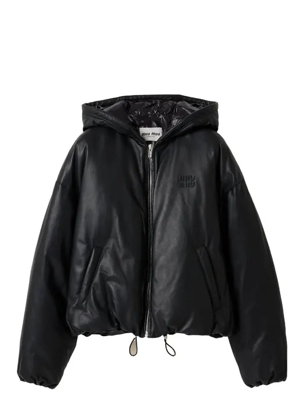 Miu Miu Padded Nappa Leather Hooded Jacket - Black