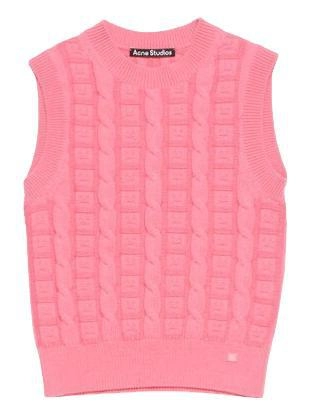 Acne Studios Face Logo-appliqué Cable-knit Jumper - Pink