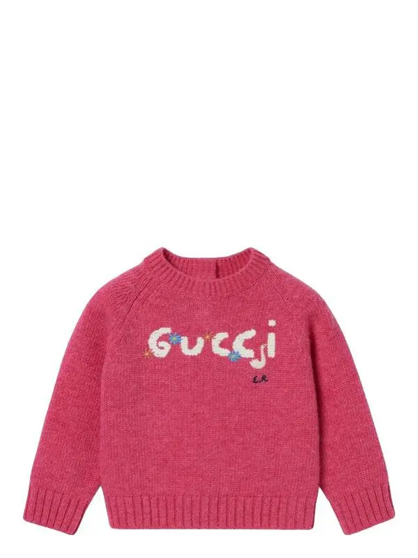 Gucci Baby Wool Sweater With Embroidery - Pink