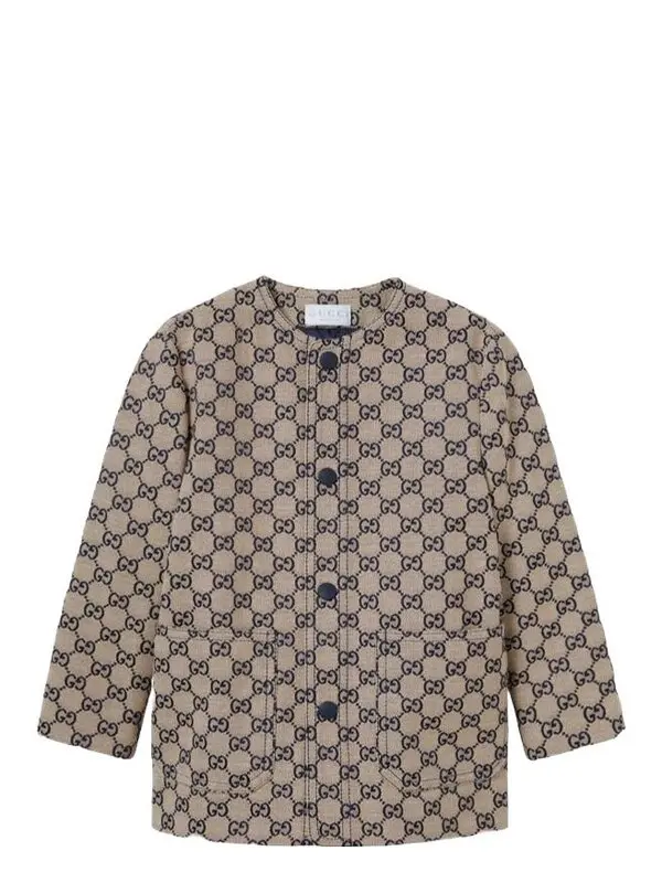 Gucci Gg-patterned Collarless Jacket - Beige/blue