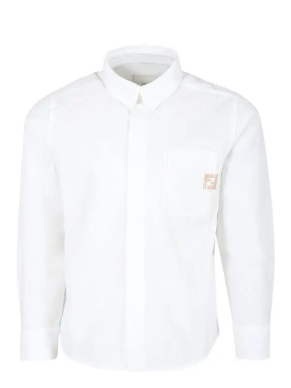 Fendi Logo Embroidered Cotton Shirt - White