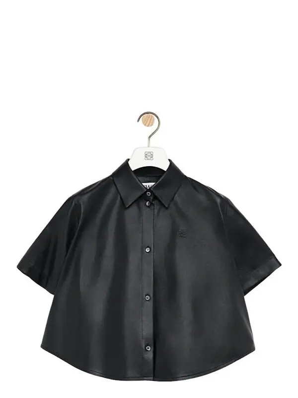 Loewe Short Sleeve Trapeze Shirt In Nappa Lambskin - Black
