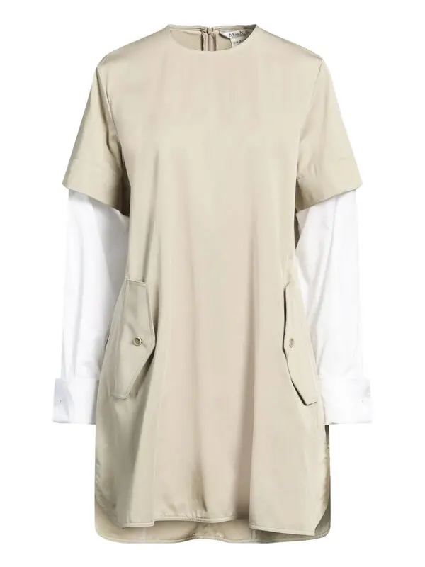 Max Mara Two-tone Trumpet Skirt With Long Sleeves And Pockets - Beige