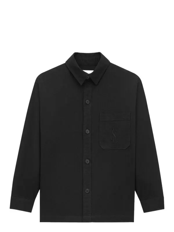 Saint Laurent Cassandre Overshirt In Cotton Linen Gabardine - Black