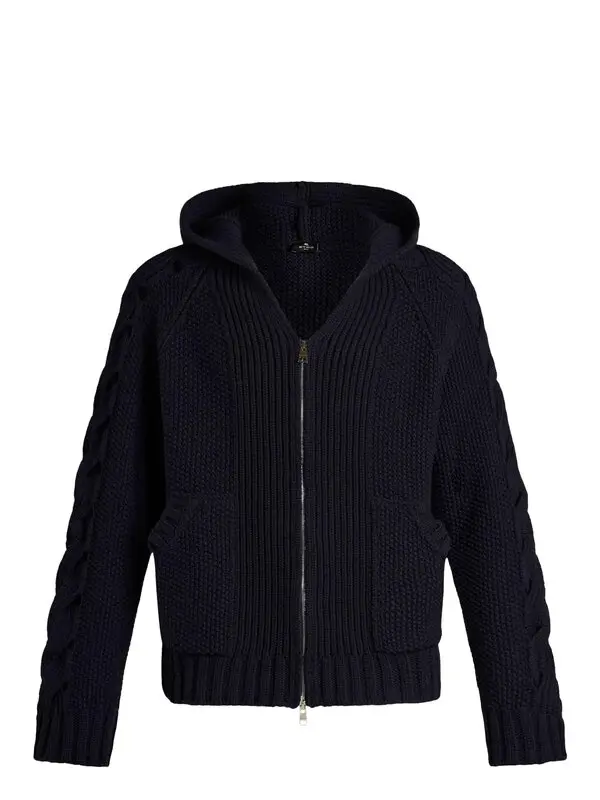 Etro Zipped Hooded Sweater With Cable Knit Sleeves - Black