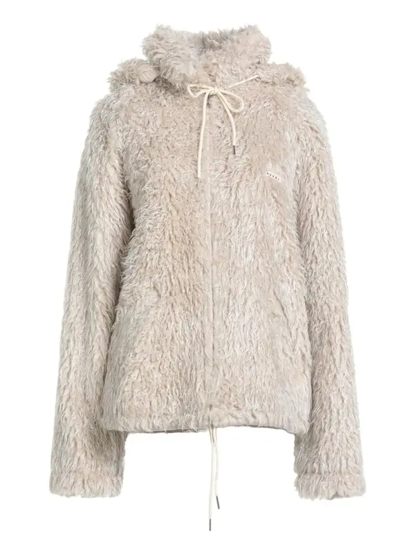 Marni Teddy Fleece Zip-up Hooded Jacket - Nude