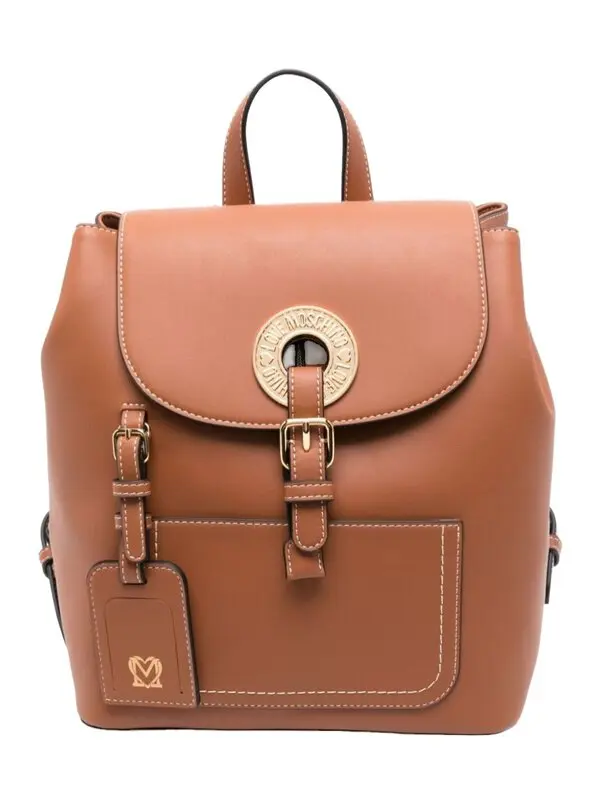 Moschino Logo Engraved Buckle Fastened Backpack - Brown