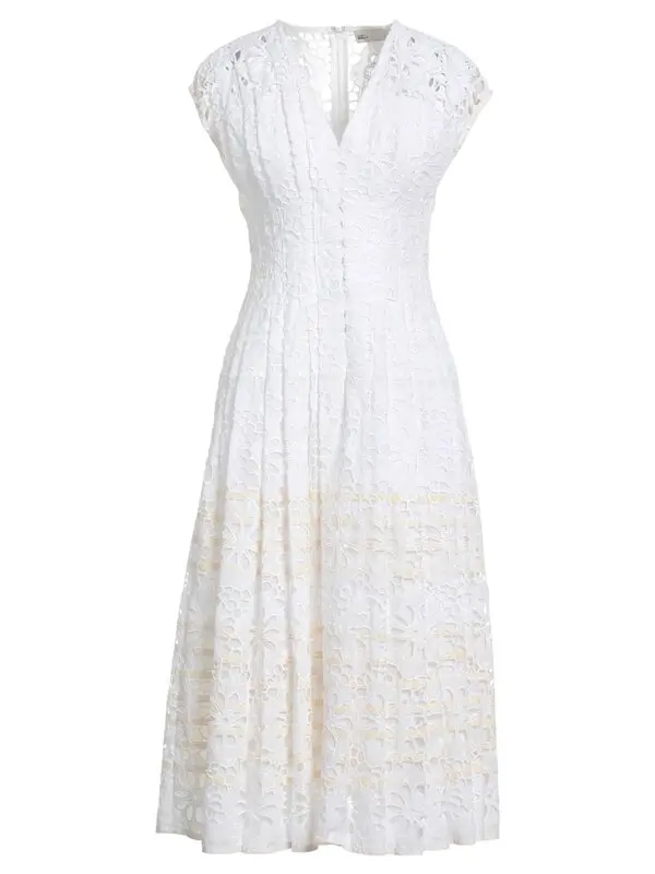 Tory Burch Lace Pleated Midi Dress - White