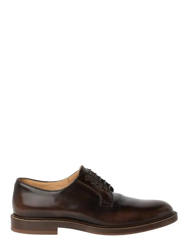 Brunello Cucinelli Burnished Leather Derby Shoes - Brown